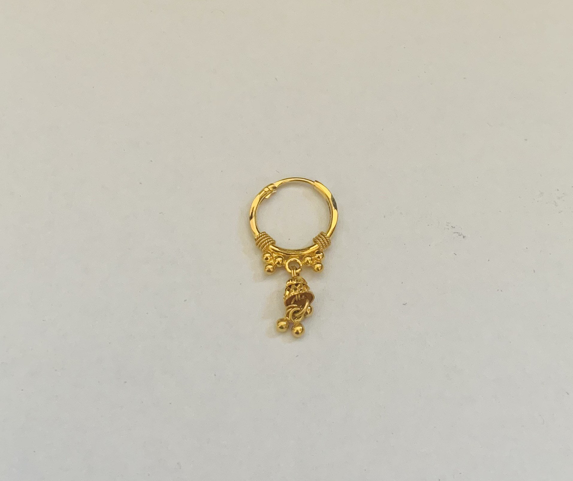 22kgold Diamond Cut Nose Ring With Dangling Balls-gold Nose Hoop-gold ...