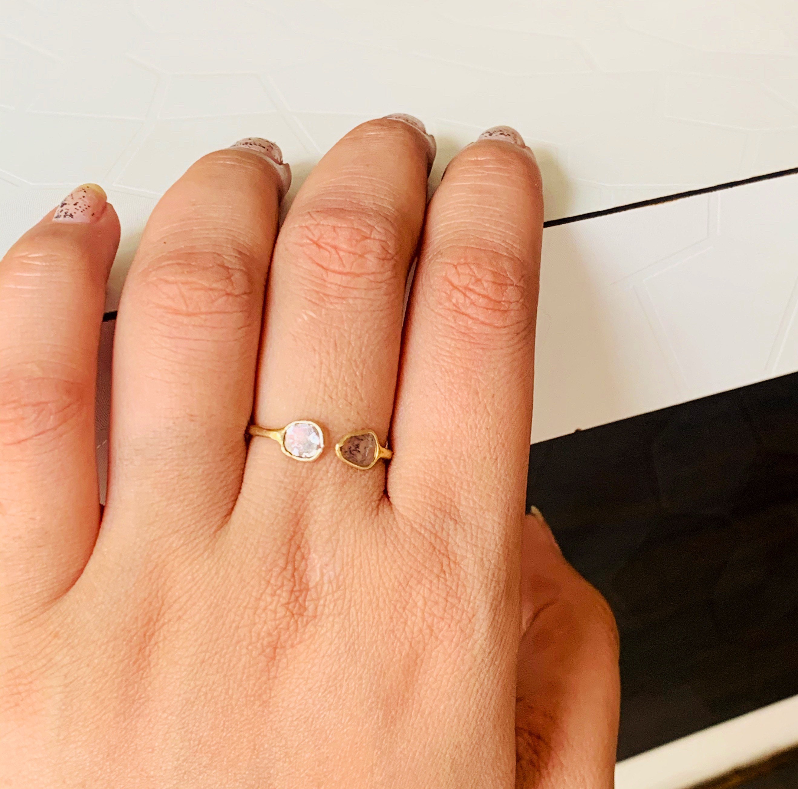 Silver Natural Uncut Polki Diamond Minimal Ring Polki Band | Etsy