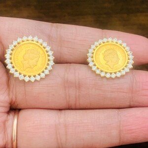 22k Solid Gold Antique Coin Stud-antique Gold Coin Earrings- Gold Stud ...