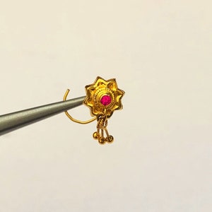 22k Solid Dangling Gold Nose Pin-dangling Gold Nose Stud-rajasthani ...