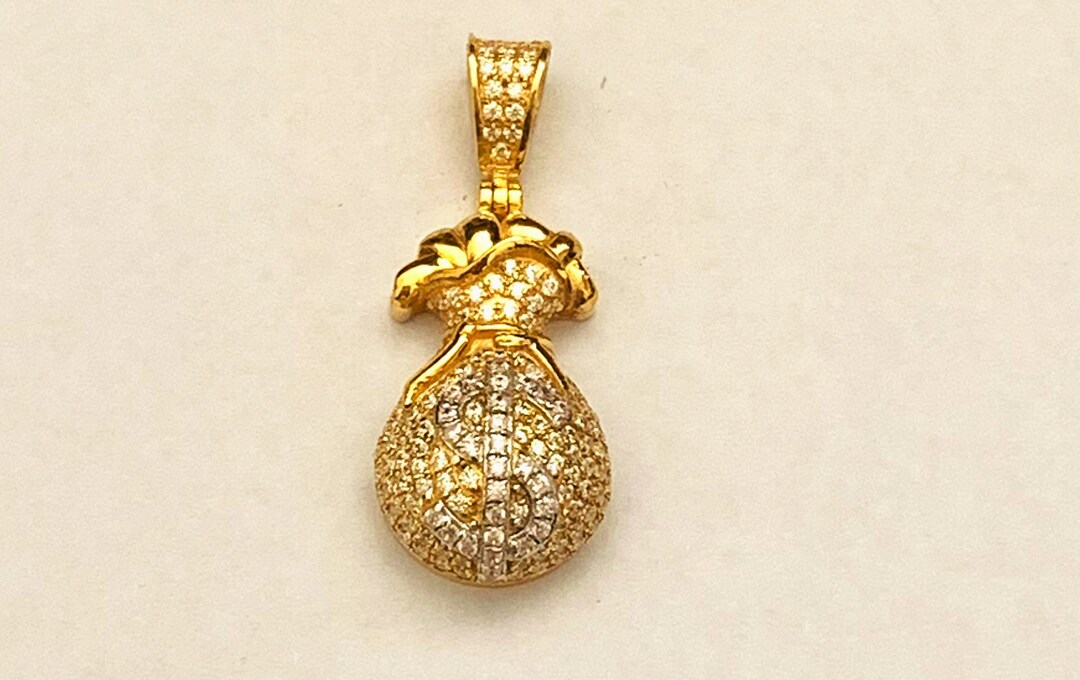 22k Solid Gold Money Bag Pendant-real Gold Solid Money Bag Necklace ...