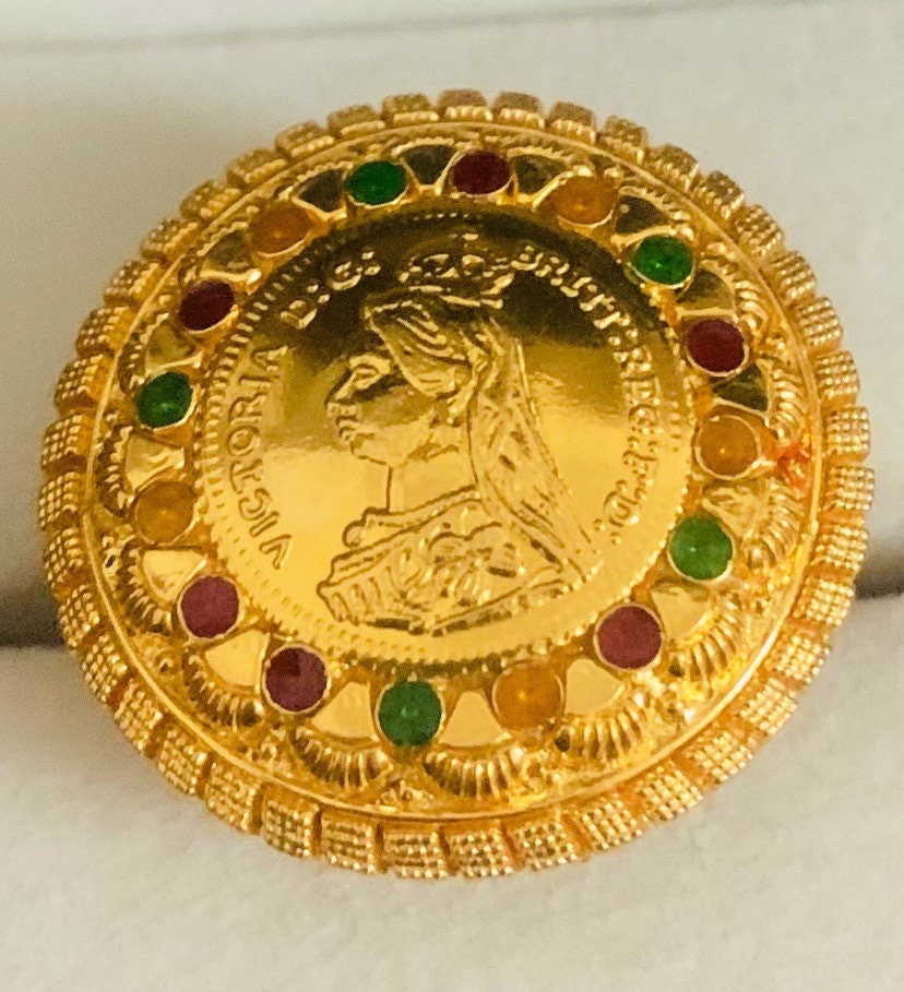 22k Solid Gold Coin Ring-antique Gold Coin Ring Solid Gold - Etsy