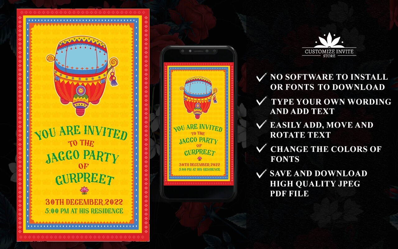 Jaggo Night save the date, Jago Party invite & Bollywood party invite ...