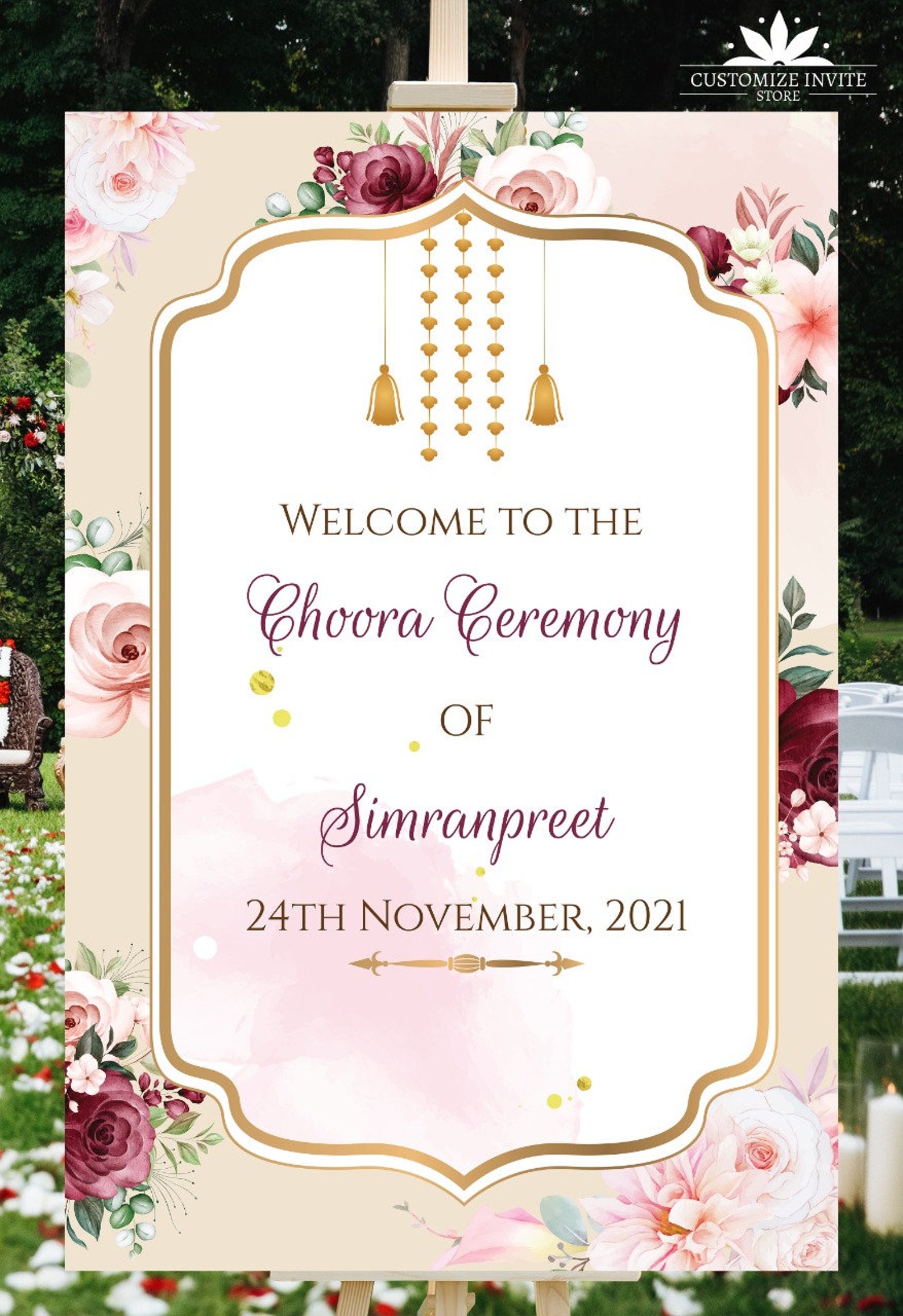 Choora Ceremony Welcome Sign, Indian Wedding Decor (digital Download ...