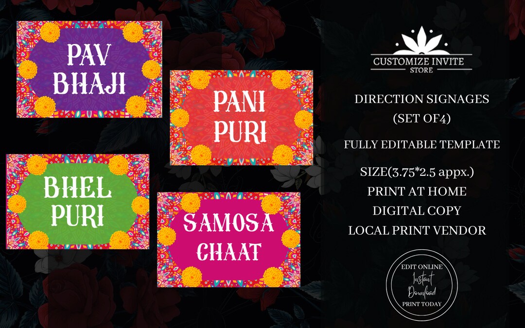 Indian Wedding Decor Food Label Indian, Indian Food Tags Mehndi Decor ...