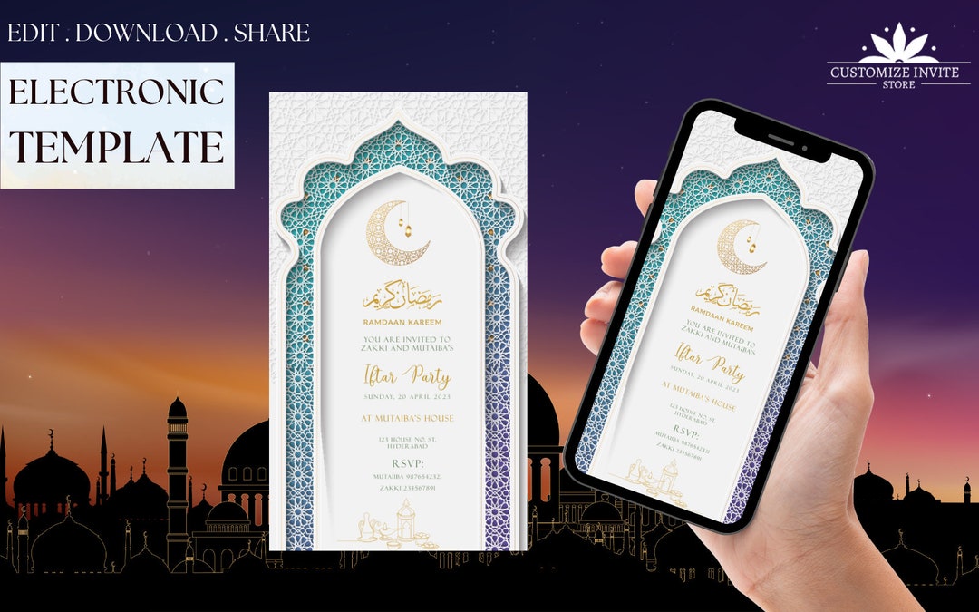 Ramdaan Islamic Mehrab Background Easy Editable Iftar Party Invitation ...