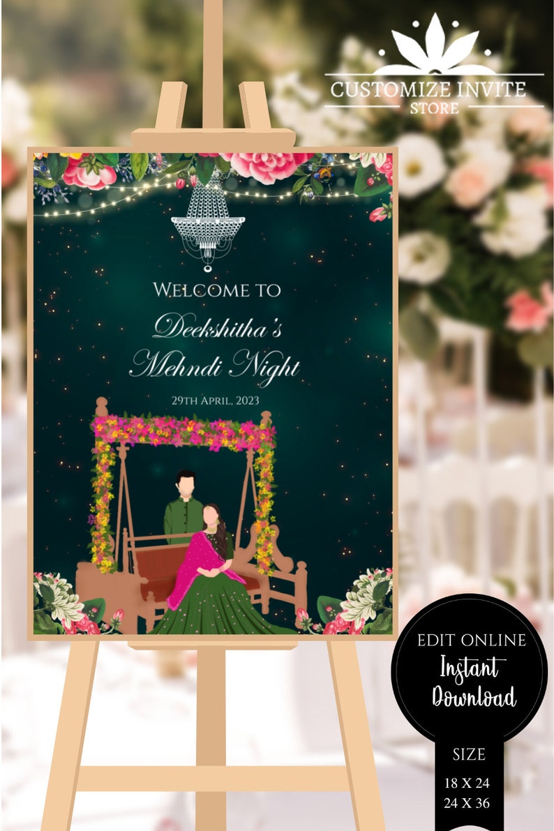 Perfect Green Sign for Mehndi, Welcome to Couple Mehndi, Mehendi ...