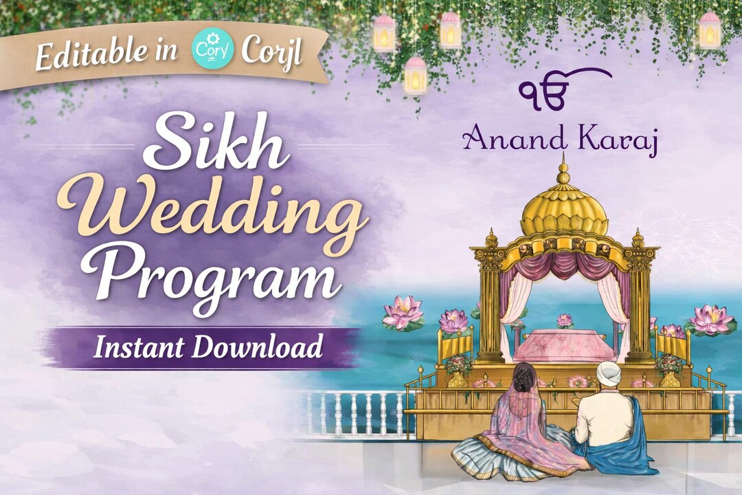 Sikh Wedding Program Template | Anand Karaj Printable | Editable Corjl ...