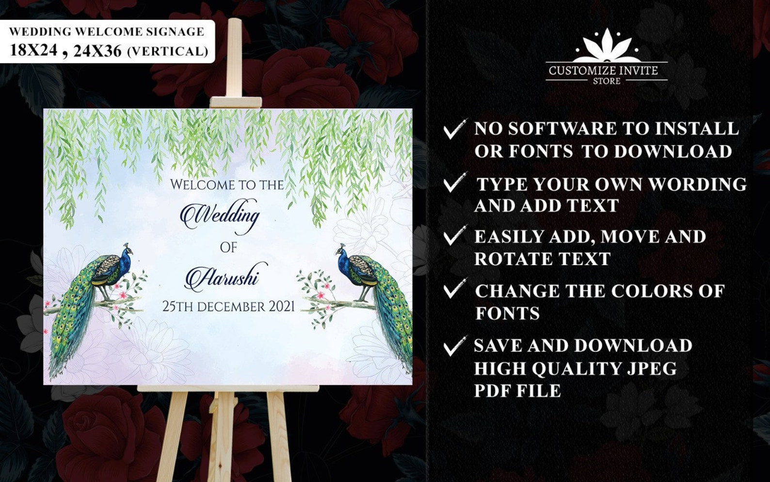 Indian Wedding Welcome Signs as Peacock Welcome Signage, Peacock Decor ...