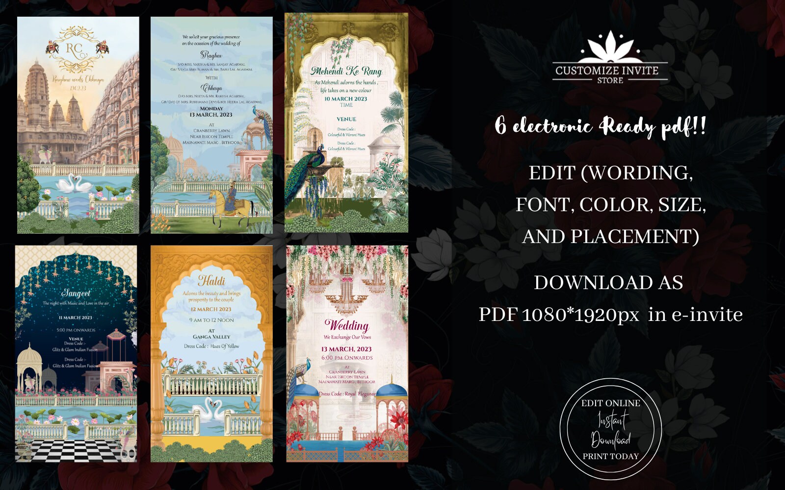 Mughal Theme Electronic Invite, Beautiful Pichawai Tree With Mehrab ...