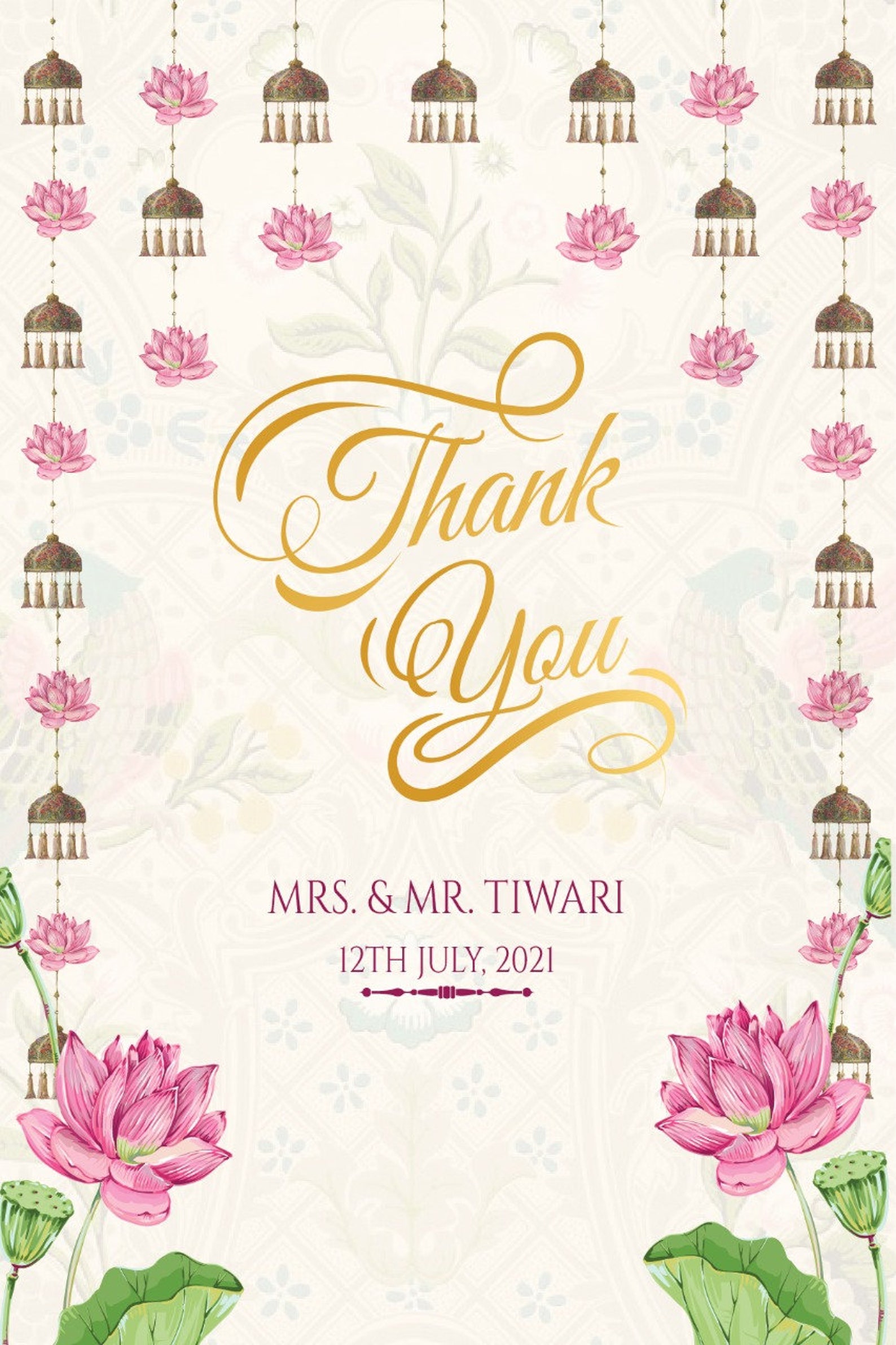 Thank You Cards Indian as Thank You Notes With Lotus Design, Indian ...