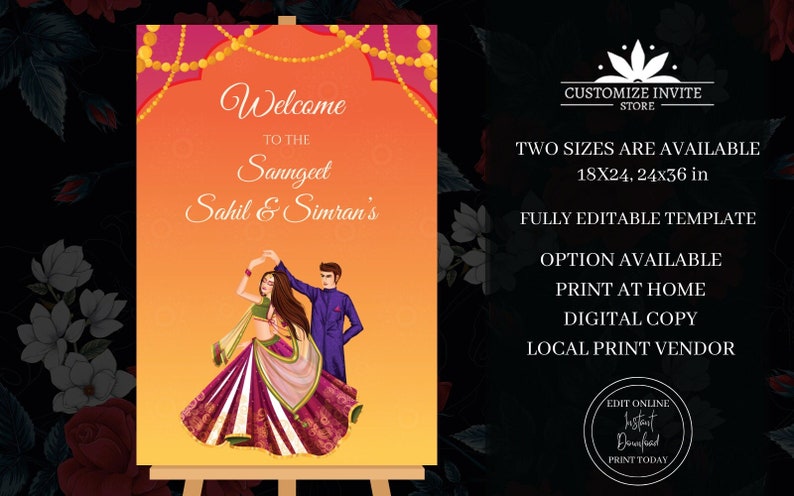 Customize Sangeet Welcome Signage, Traditional Decor Sangeet Welcome ...