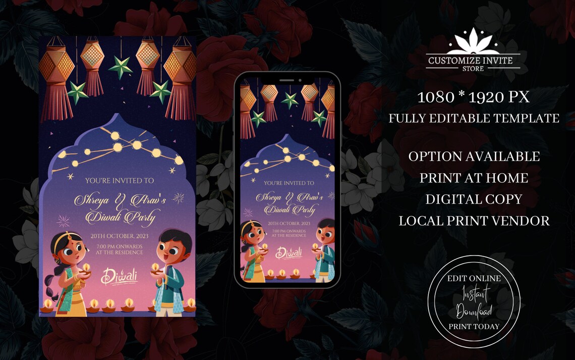 Diwali Party Invite & Diwali Invitations, Diwali Card Party, Diwali ...