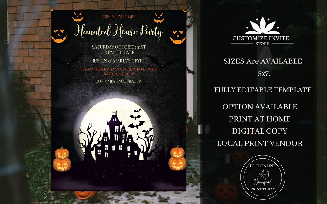 EDITABLE Halloween Invitation Template - Haunted House - Corjl ...