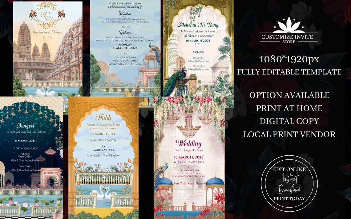 Mughal Theme Electronic Invite, Beautiful Pichawai Tree With Mehrab ...