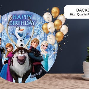 Frozen Elsa Birthday Party Decoration Custom Name Round Backdrop Baby ...