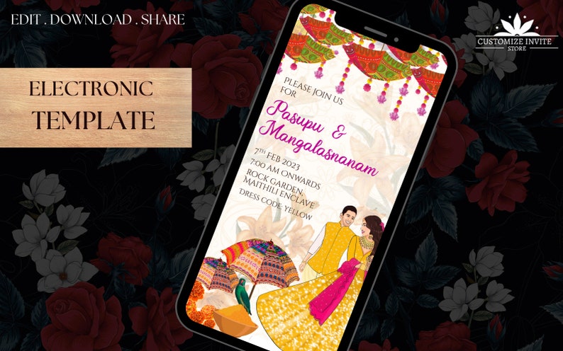 South Indian Haldi Invitations as Haldi E-invite, Telugu Haldi Invites ...