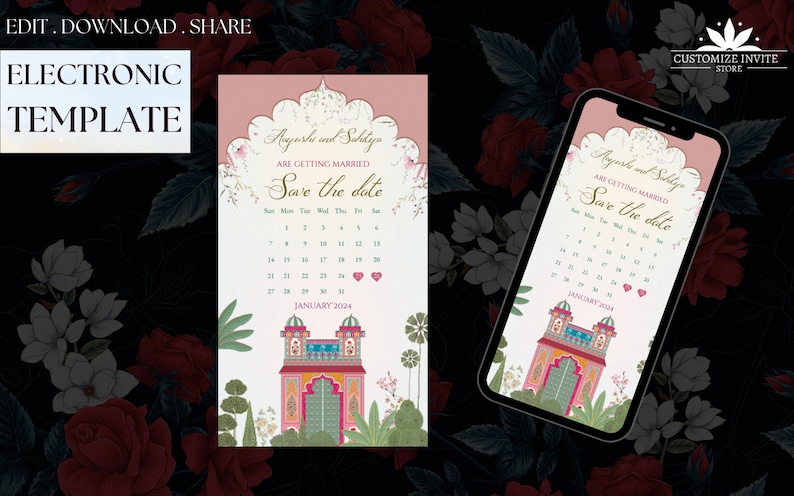 Hindu Mughal Save the Date, Indian Wedding Invitation (digital Download ...