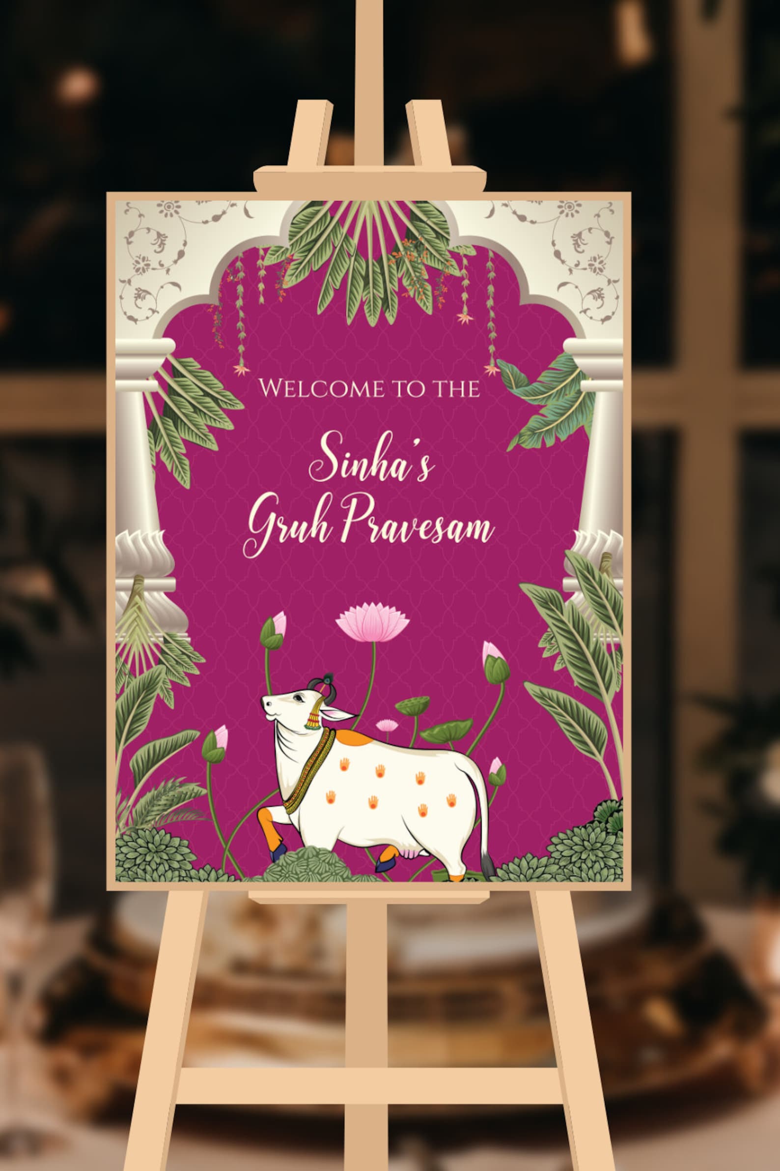 Digital Pink Gruhapravesam Sign With Cow & Beautiful Welcome Signage ...