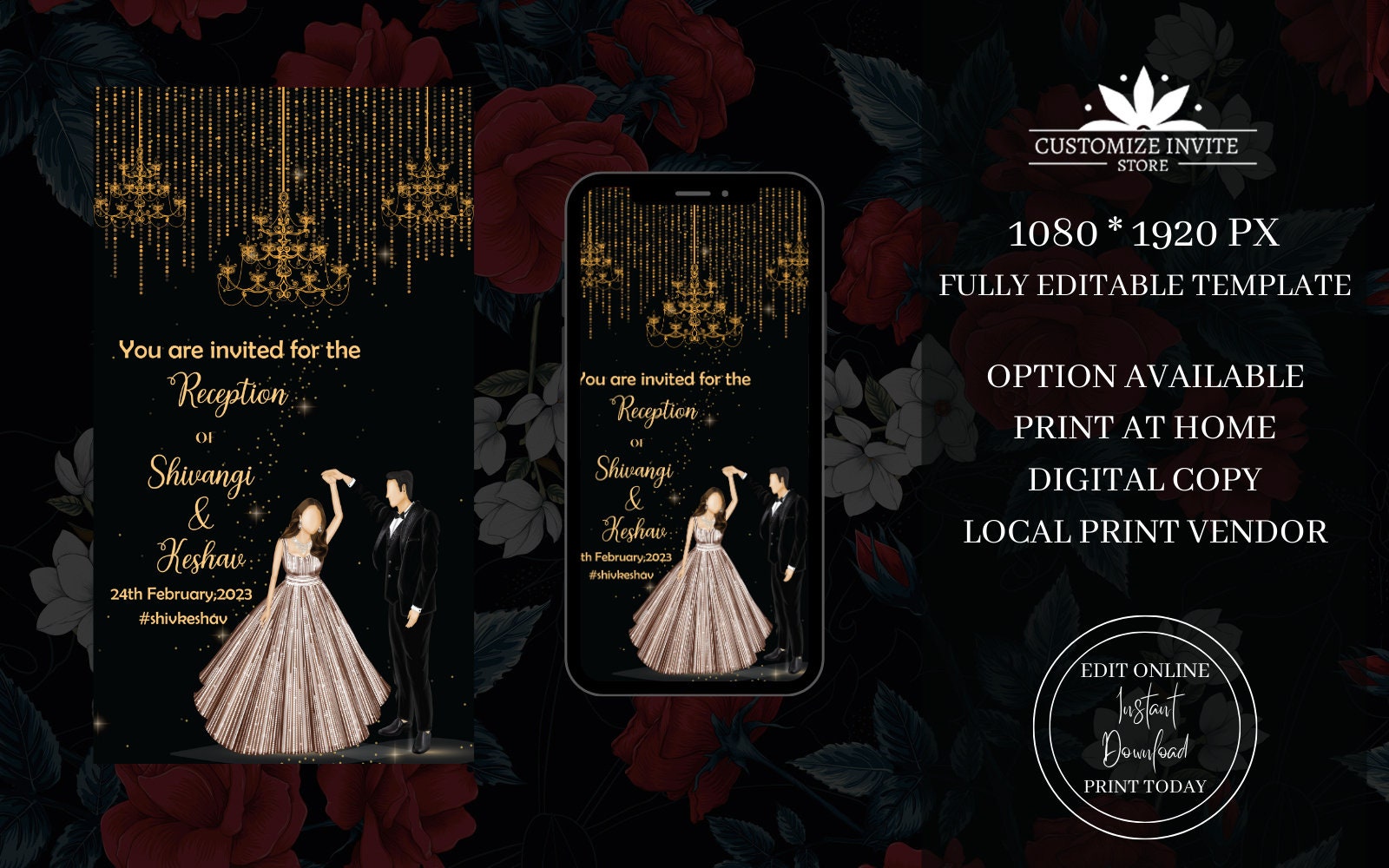 Beautiful Chandelier Digital Reception Card & Indian Reception ...