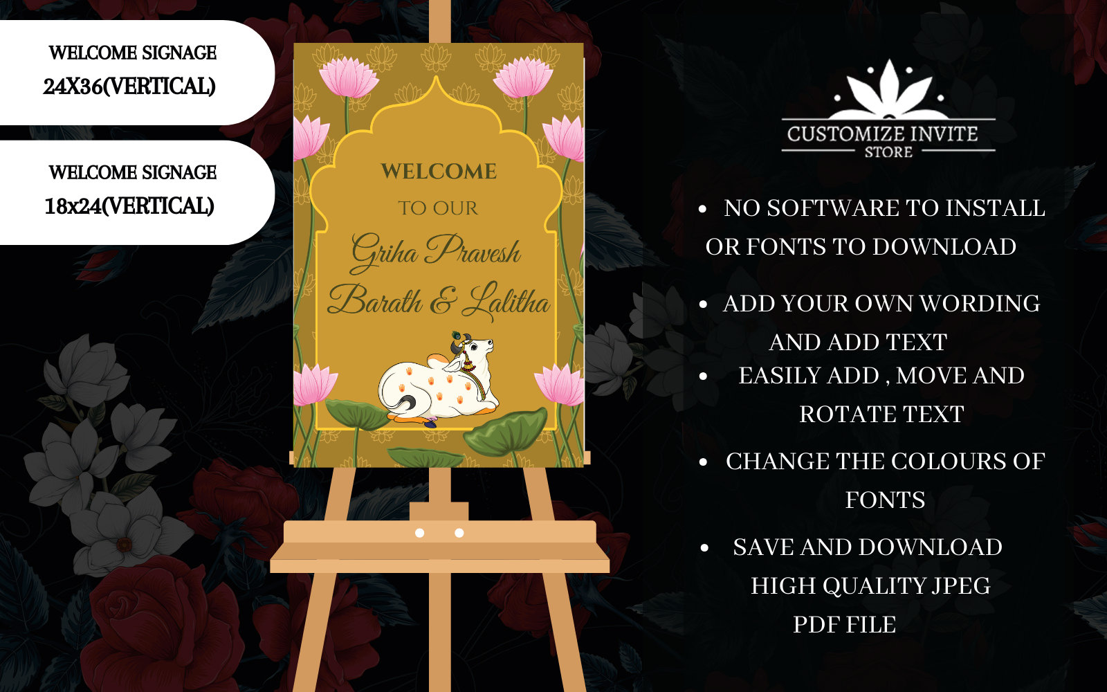 Gruhapravesam Pooja Sign With Cow & Gruhapravesham Sign, Indian Grih ...