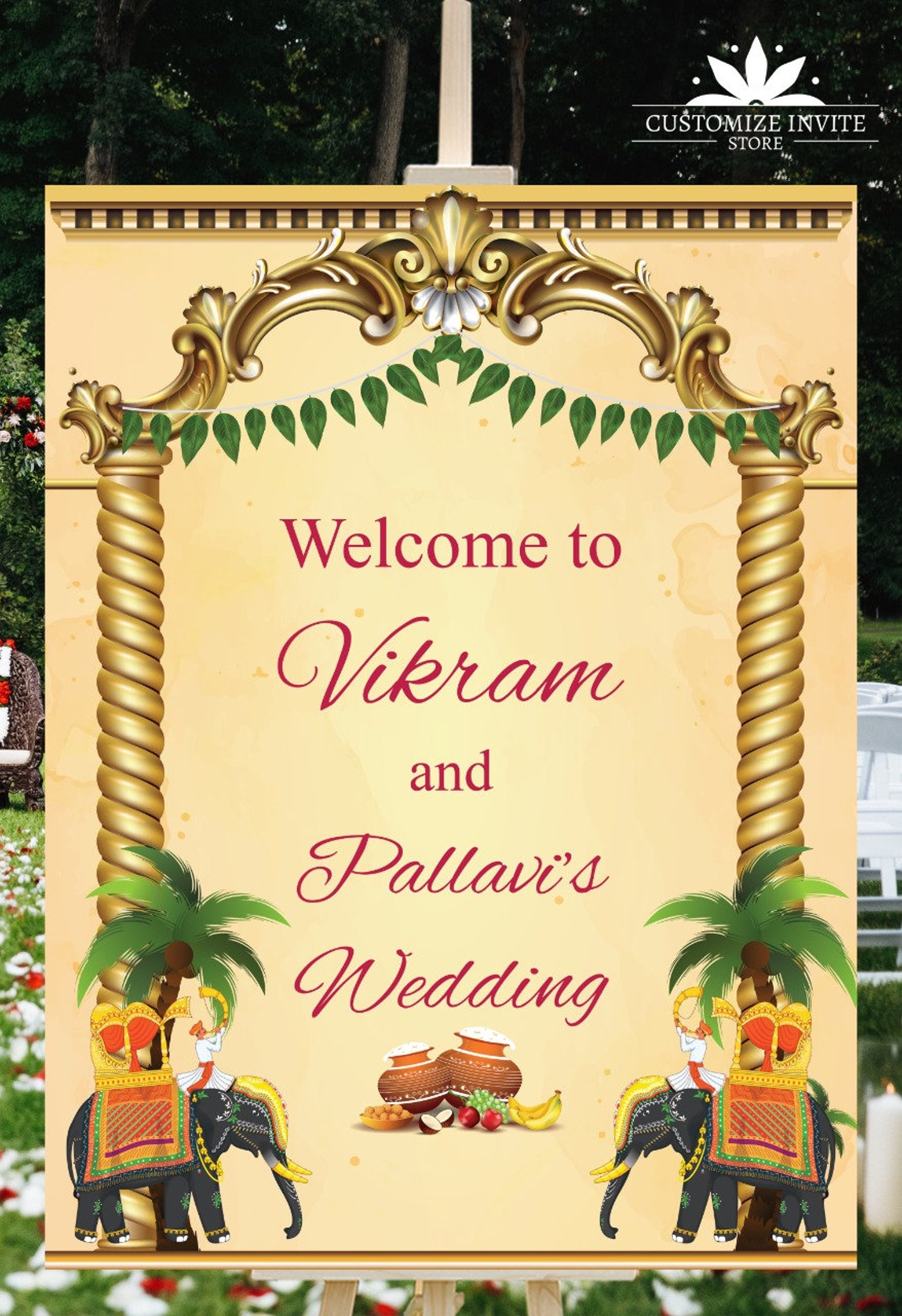 South Indian Wedding Sign as Floral Welcome Sign, Tamil Wedding Welcome ...