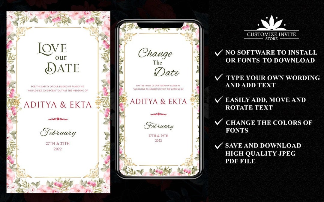 Indian Change the Date Invitation, Digital Postponement Spring Invite ...