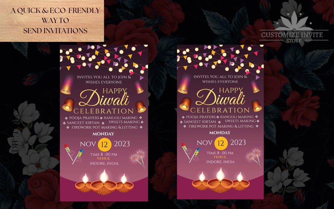 Beautiful Lighting Diwali Party E-invite, Diwali Dinner Invites as ...