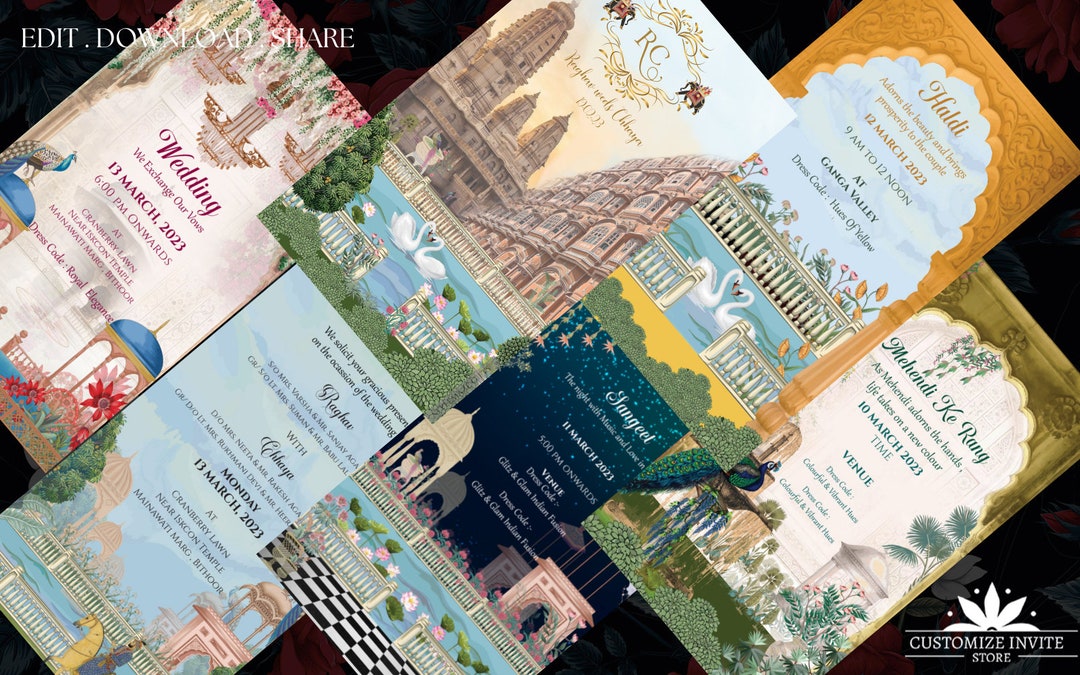 Mughal Theme Electronic Invite, Beautiful Pichawai Tree With Mehrab ...