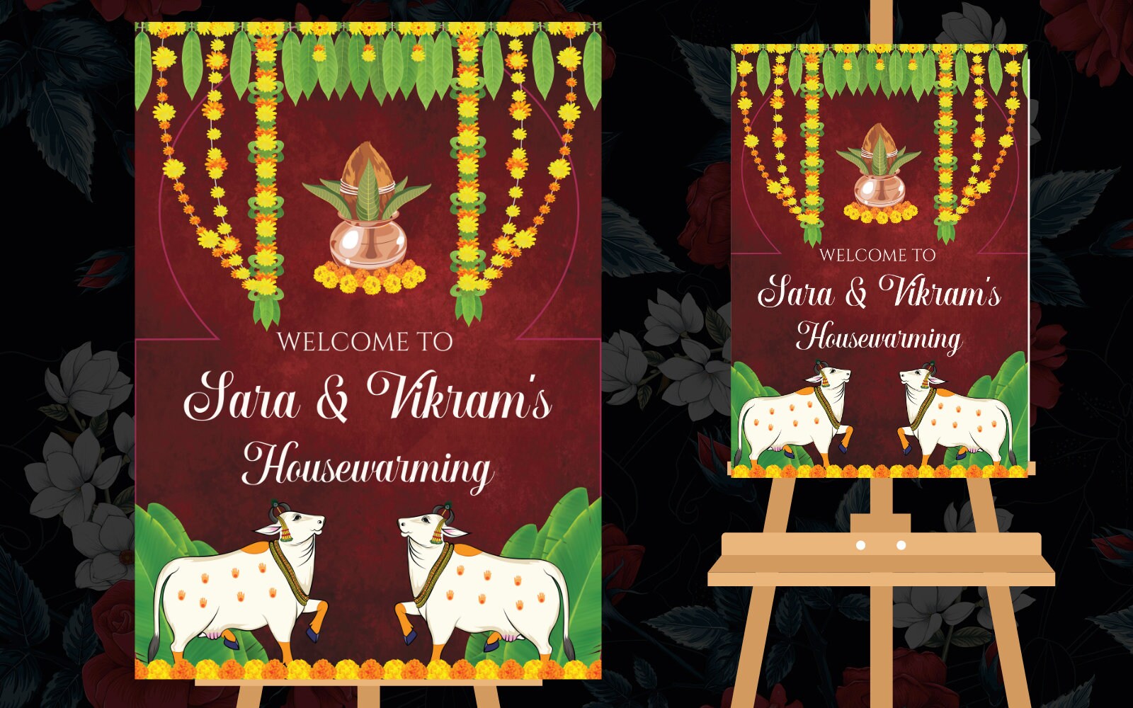 Gruhapravesam Pooja Sign With Cow & Gruhapravesham Sign, Indian Grih ...