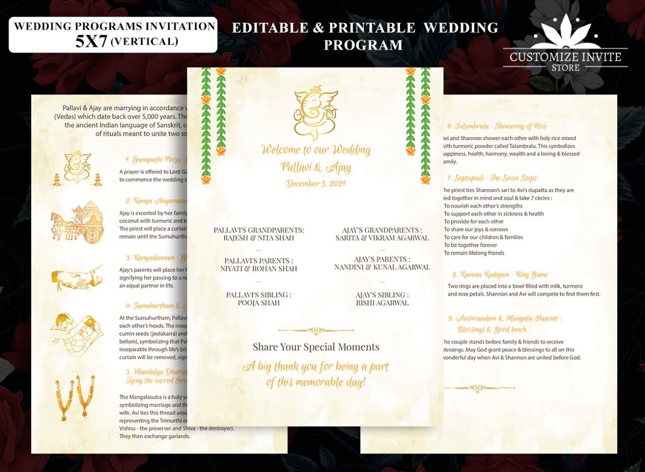 Hindu Wedding Program as Indian Wedding Guides Printable, Hindu Ceremony Programs as Indian ...
