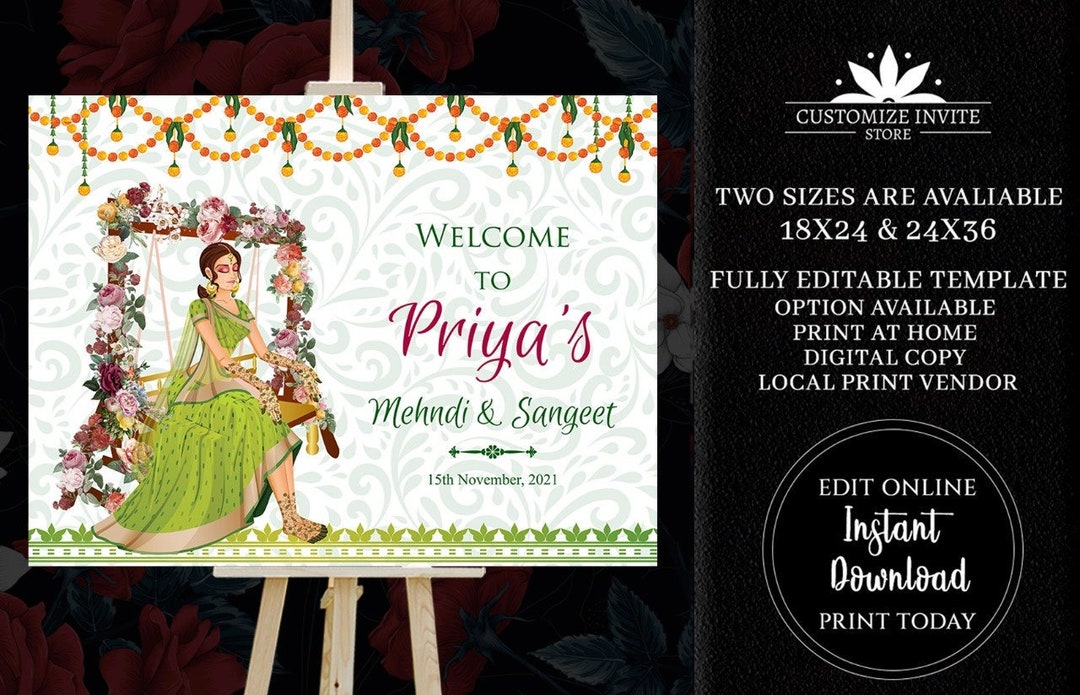 Henna Welcome Sign, Mehndi Night Welcome Signage as Henna Night ...