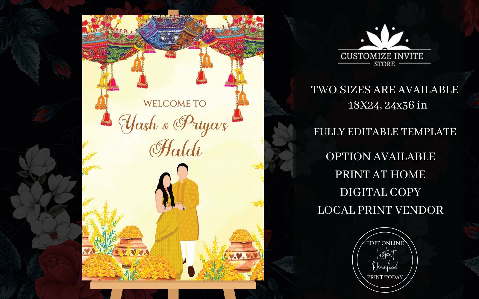 Haldi Ceremony Signages, Haldi Welcome Ceremony Signage, Floral Welcome ...