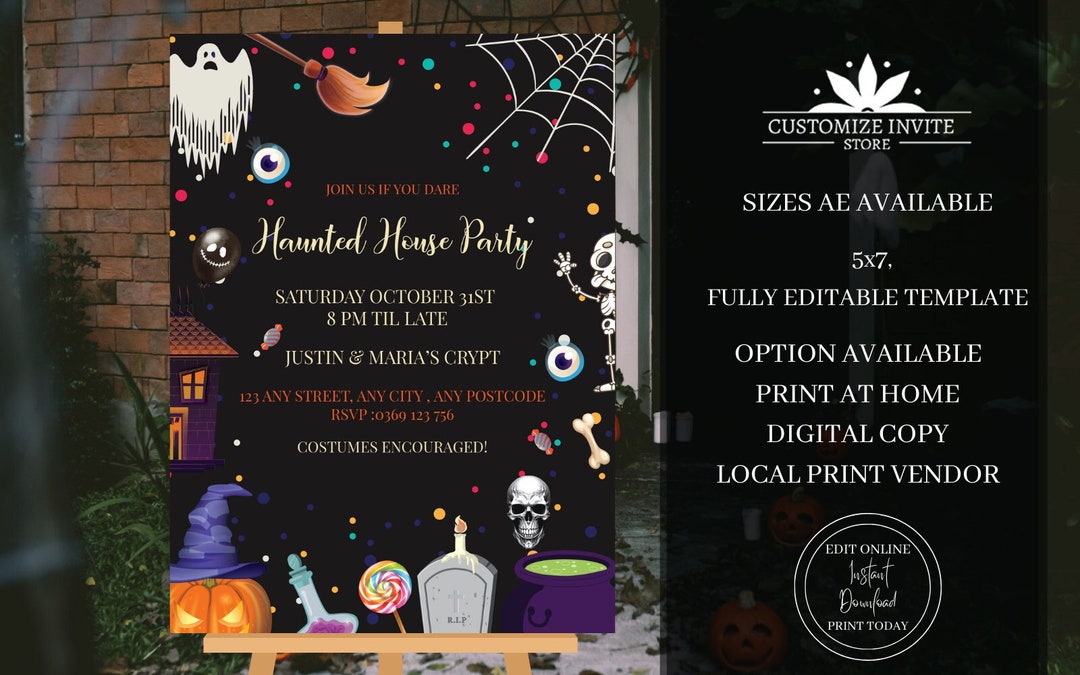 EDITABLE Halloween Invitation Template - Haunted House - Corjl ...