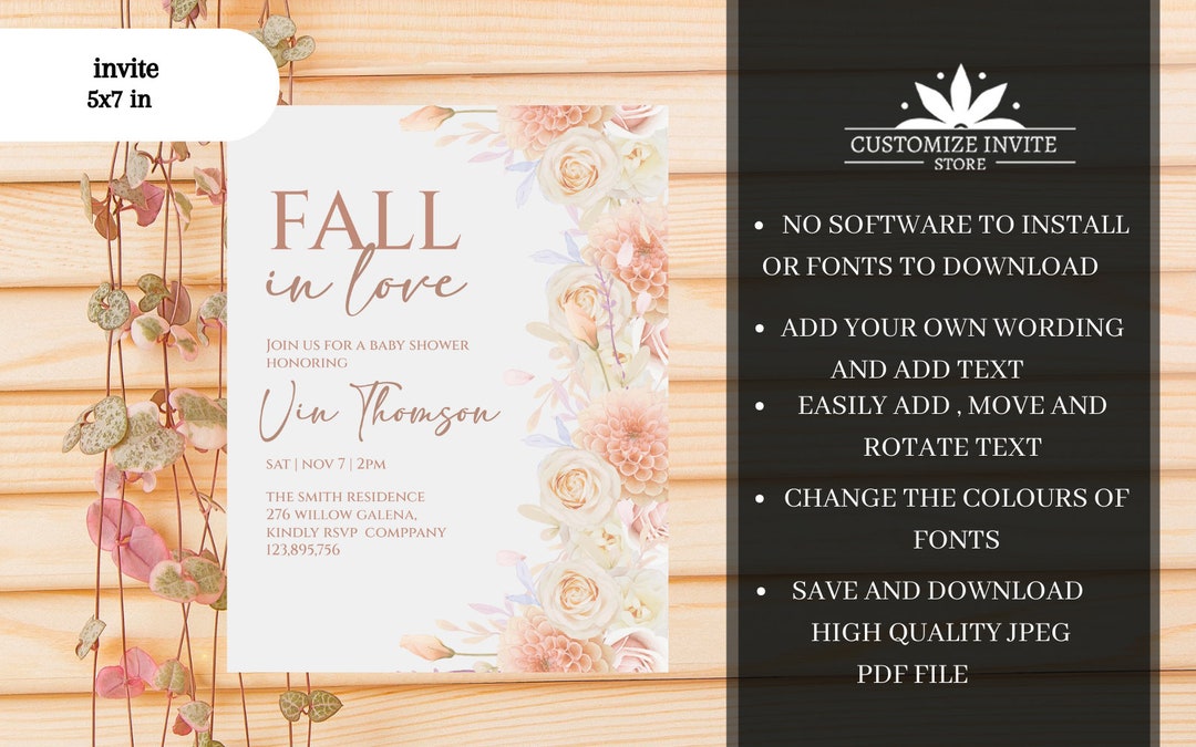 Fall in Love Bridal Shower Invitation, Blush Bridal Shower Invitation ...