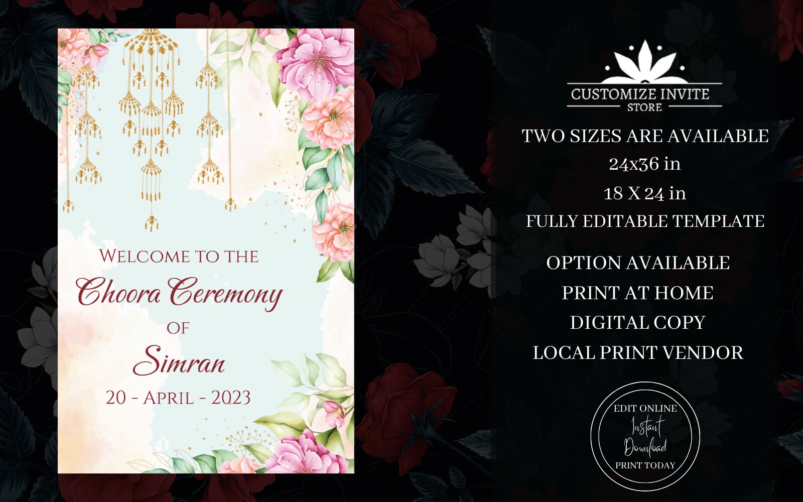 Floral Choora Ceremony as Chura Signs Welcome, Indian Welcome Signs ...