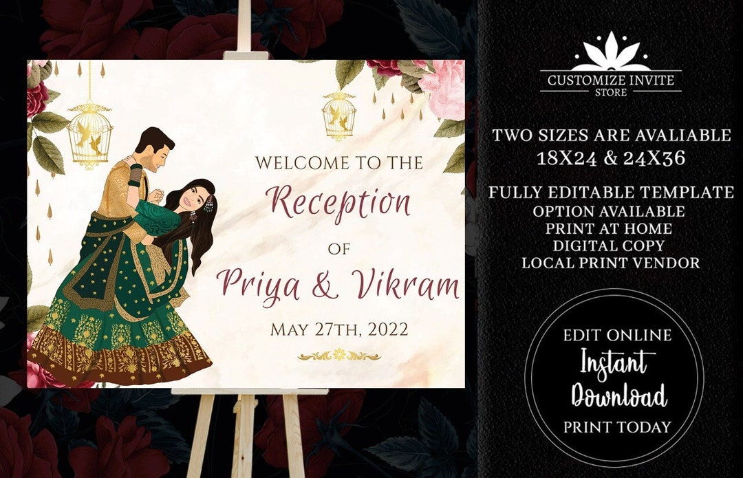 Indian Reception Welcome Signs, Indian Couple Wedding Welcome Sign ...