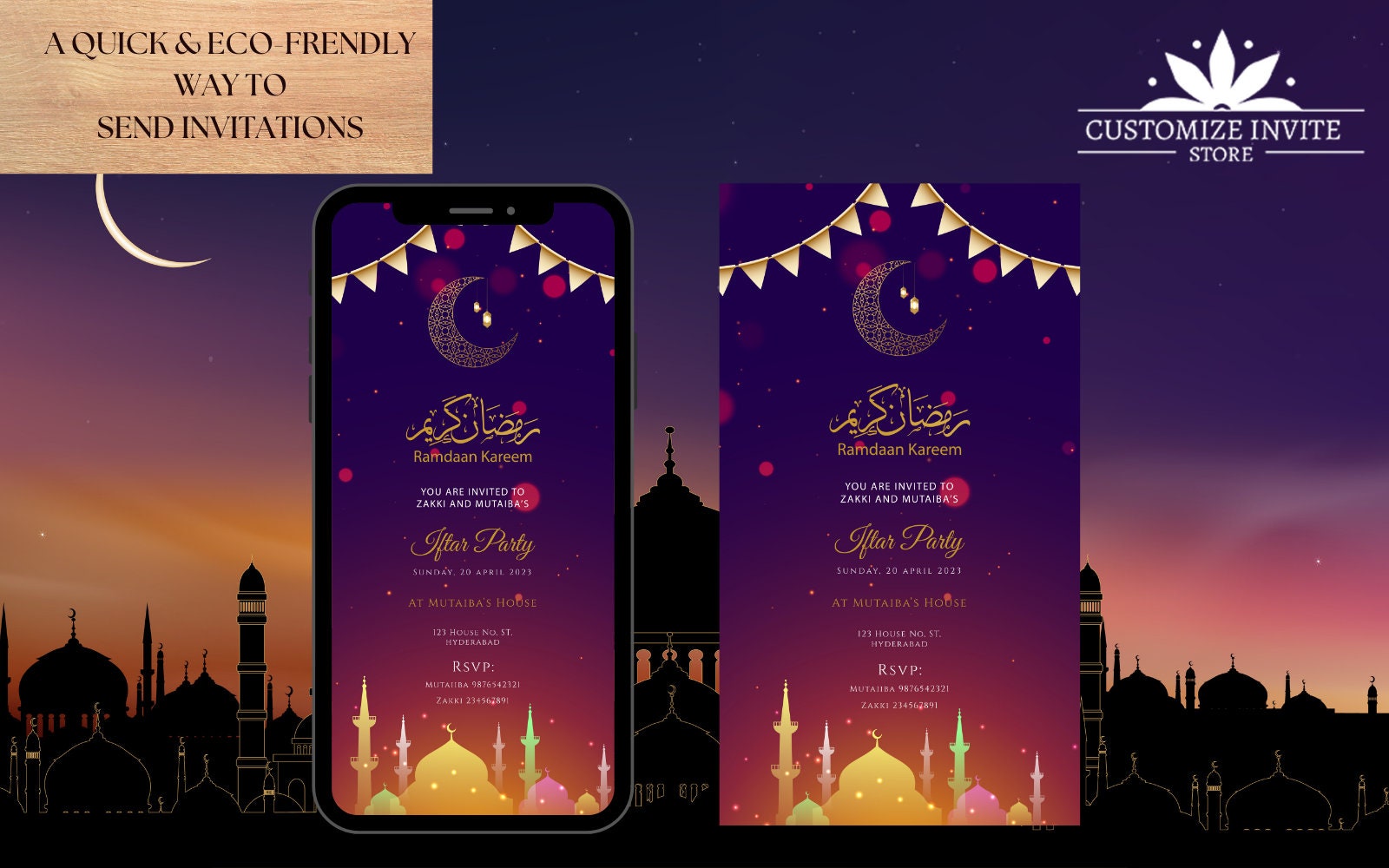 Ramdaan Islamic Mehrab Background Easy Editable Iftar Party Invitation ...