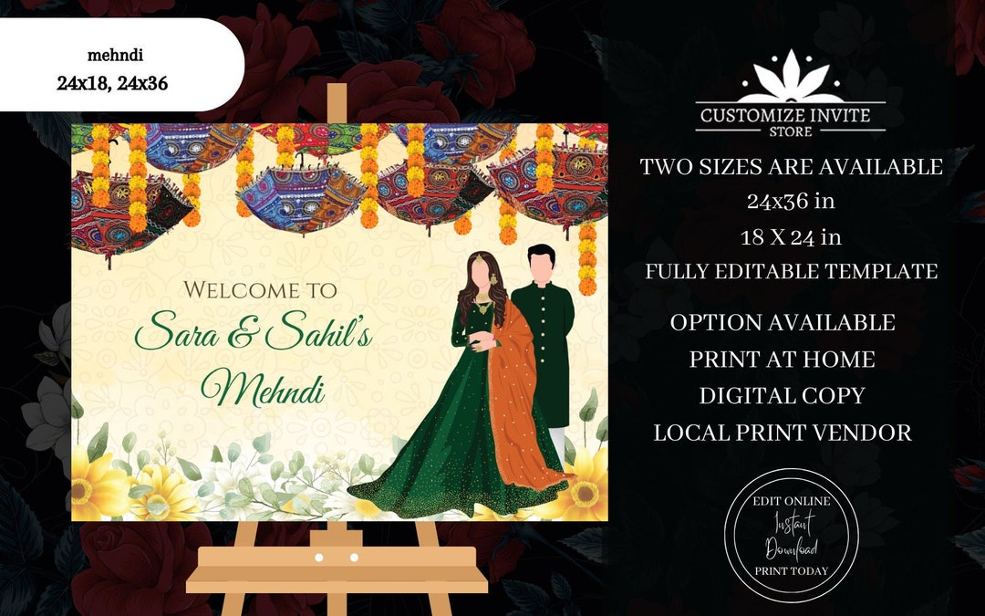 Henna Welcome Sign, Mehndi Night Welcome Signage as Henna Night ...