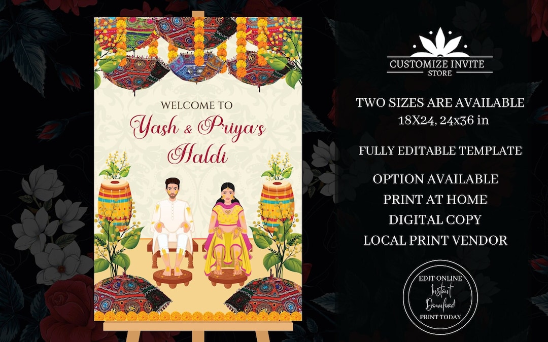Haldi Ceremony Signages, Haldi Welcome Ceremony Signage, Floral Welcome ...