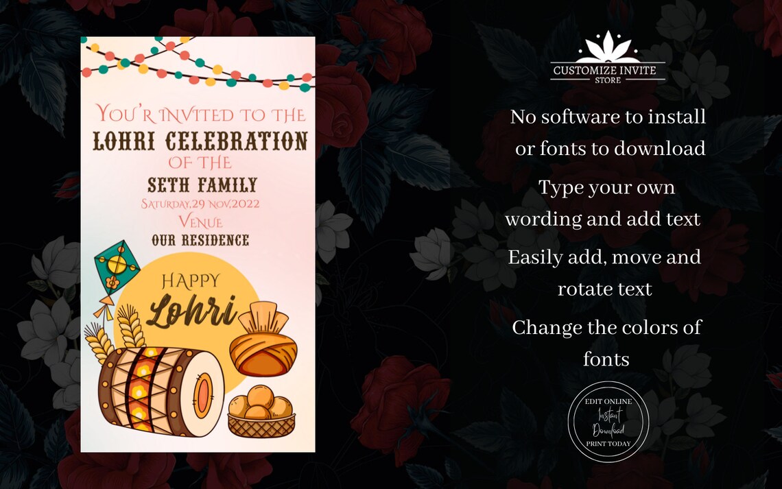 Lohri Party Invite & Digital Lohri Invite, Lohri Invitations as Lohri ...
