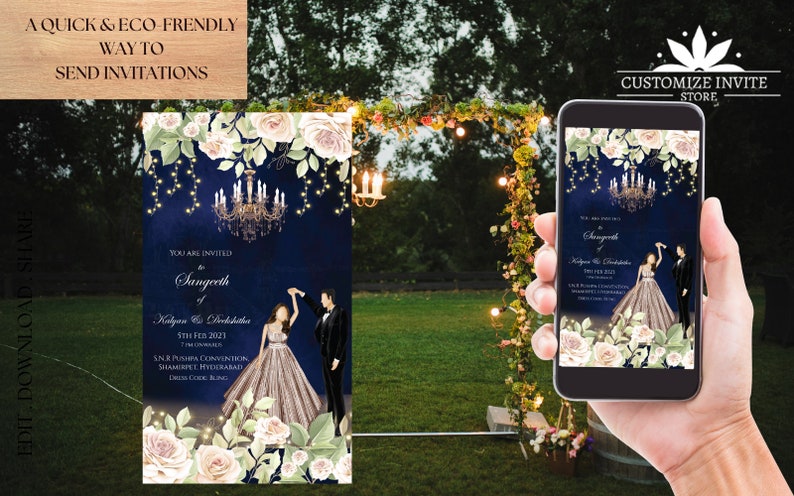 Perfect Night Theme Sangeeth Invitation as Sangeet Invite, Cocktail ...