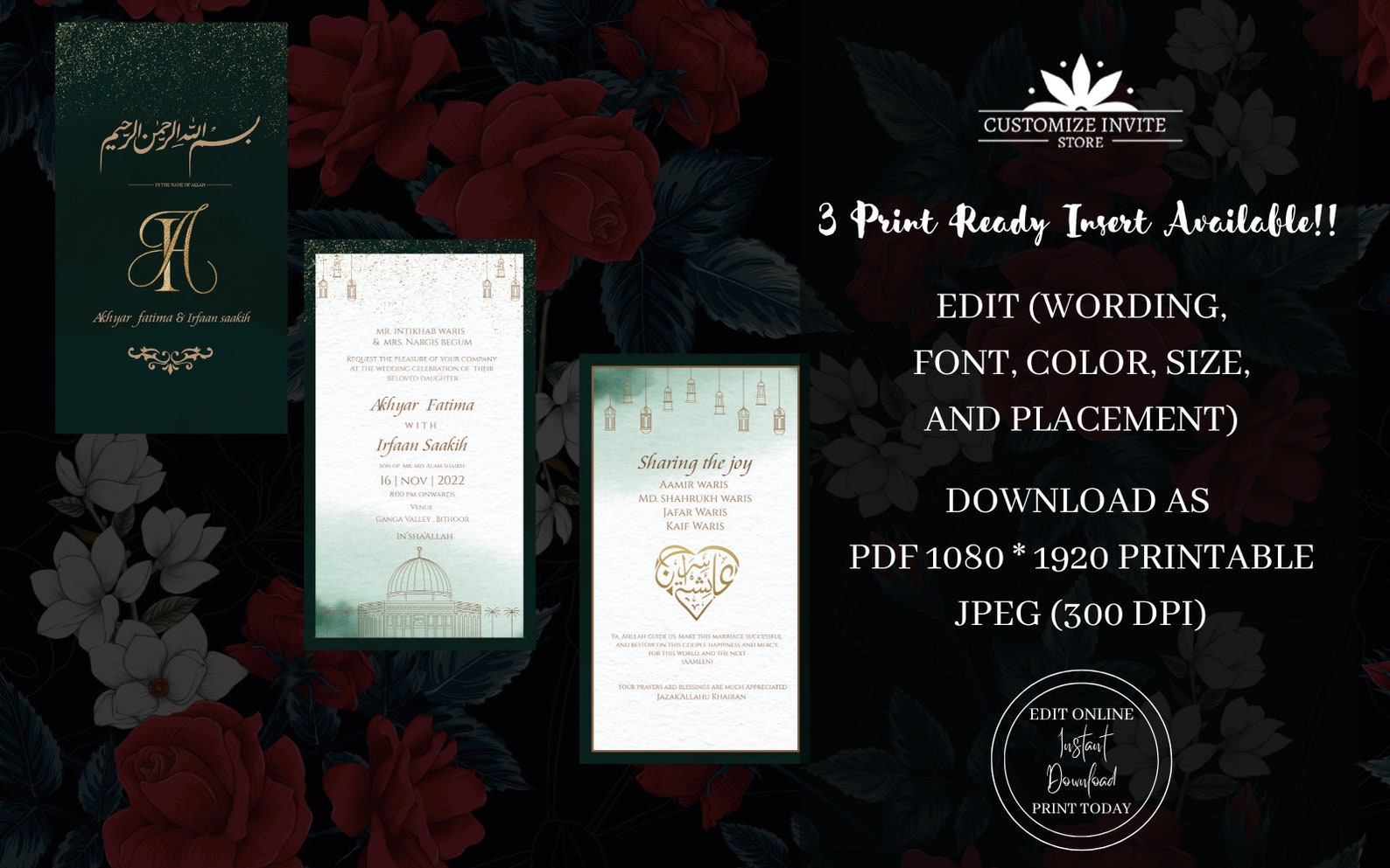 Green Muslim Shaadi Invite Templates & Islamic Wedding Invite Card ...
