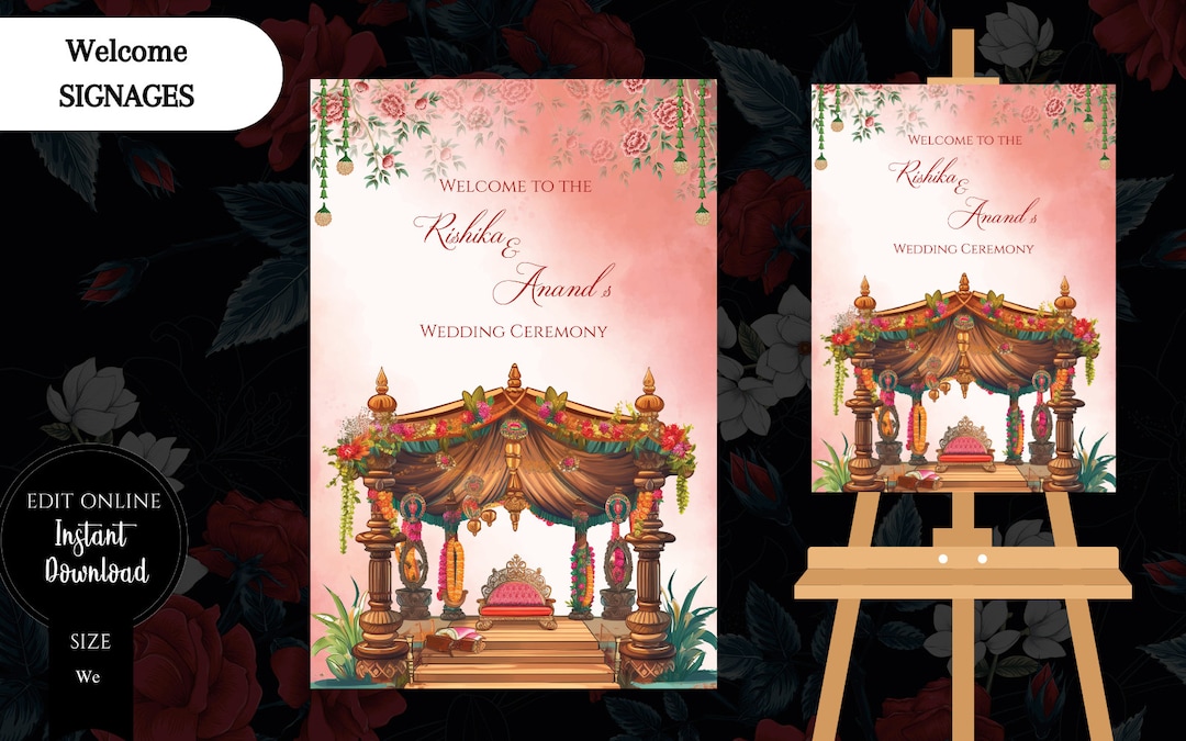 Royal Mandap Hindu Wedding With Rose Hanging Garden Welcome Entrance ...