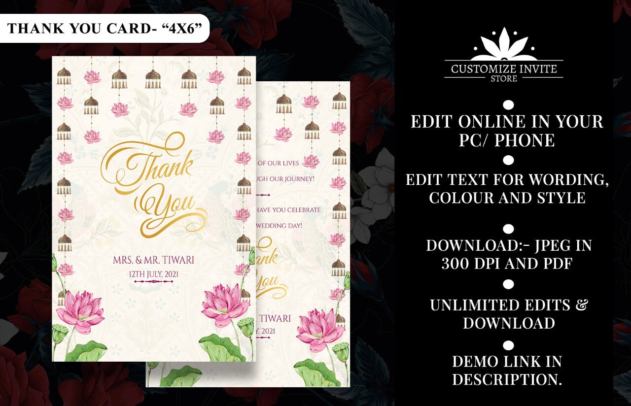 Thank You Cards Indian as Thank You Notes With Lotus Design, Indian ...