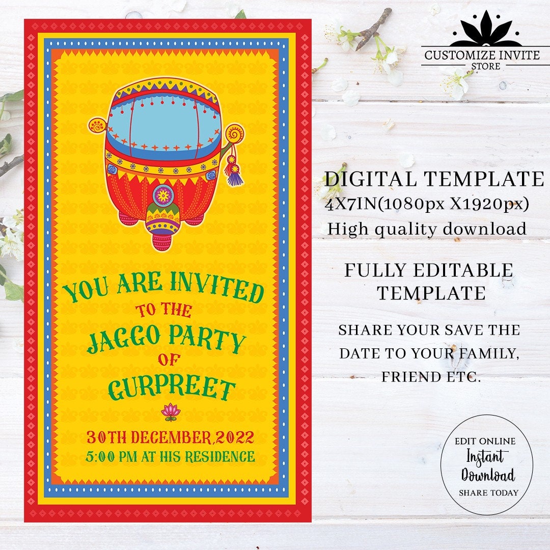 Jaggo Night save the date, Jago Party invite & Bollywood party invite ...