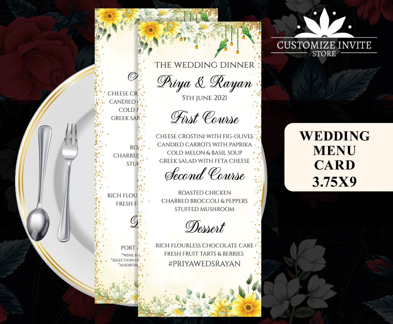 Wedding Menu Card With Parrot Theme Garden Wedding Menu Cards - Etsy