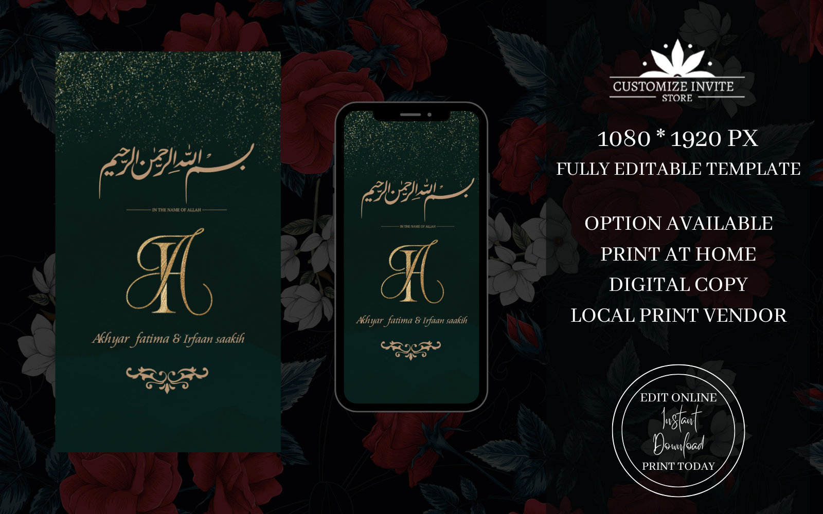 Green Muslim Shaadi Invite Templates & Islamic Wedding Invite Card ...