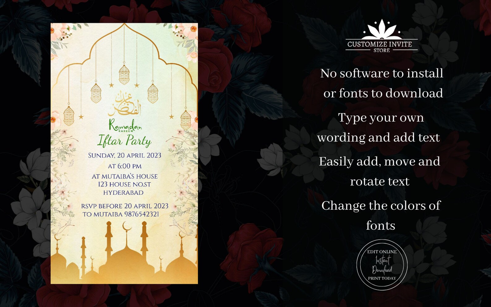 Elegant Arabic Background With Beautiful Lights Editable Iftar Party ...