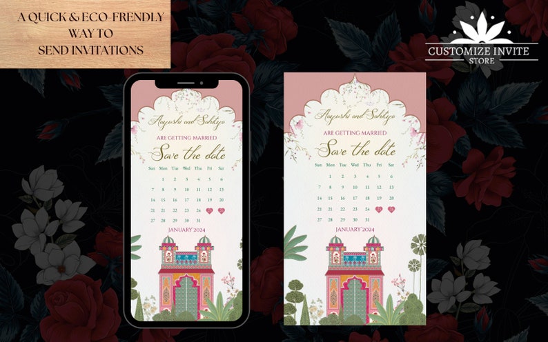 Hindu Mughal Palace and Amaravati Trees Wedding Invitation, Calender ...